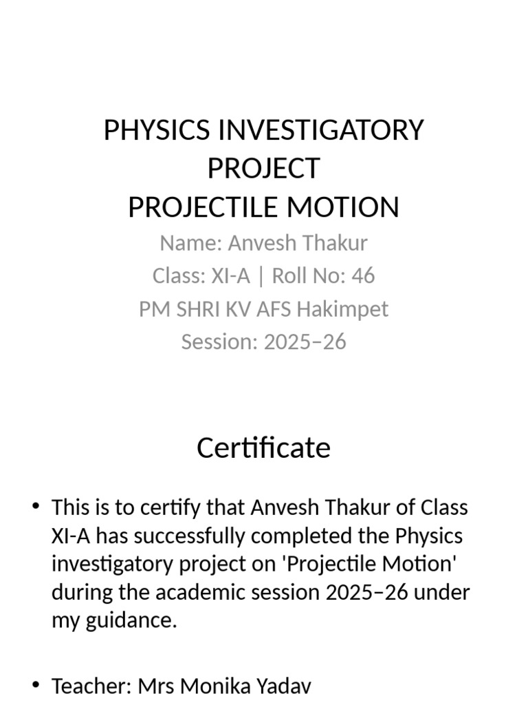Class 11 Physics Projectile Motion Final Project | PDF