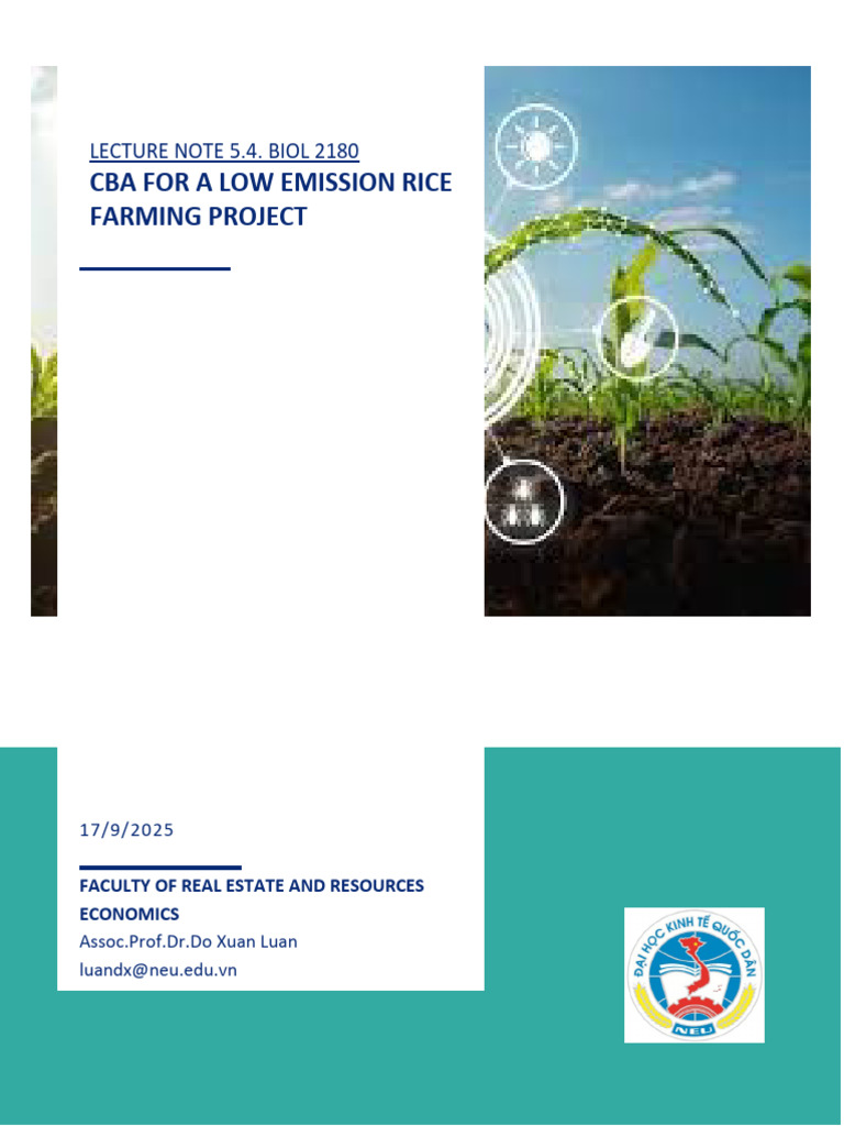 BIOL 2180. Lecture Note 5.4. CBA for a Low Emission Rice Farming | PDF ...