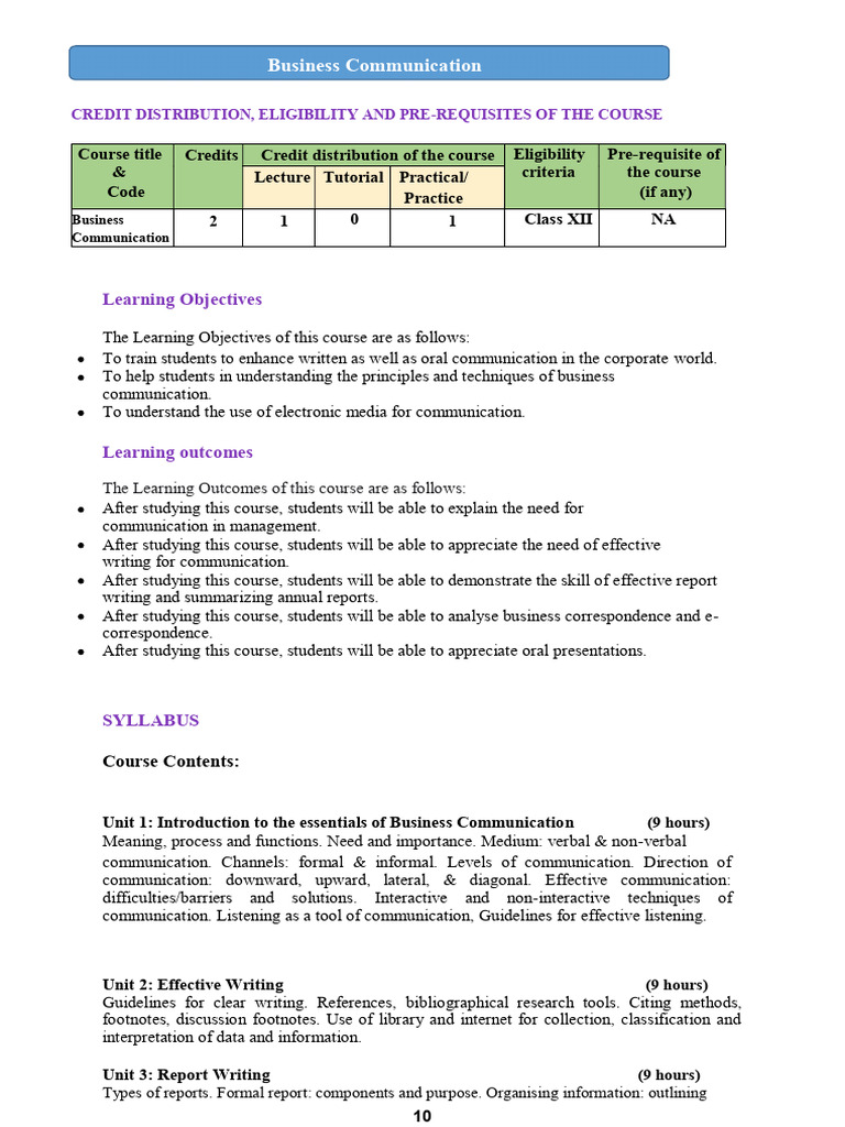 Business Communication Course Overview | PDF | Communication | Human ...