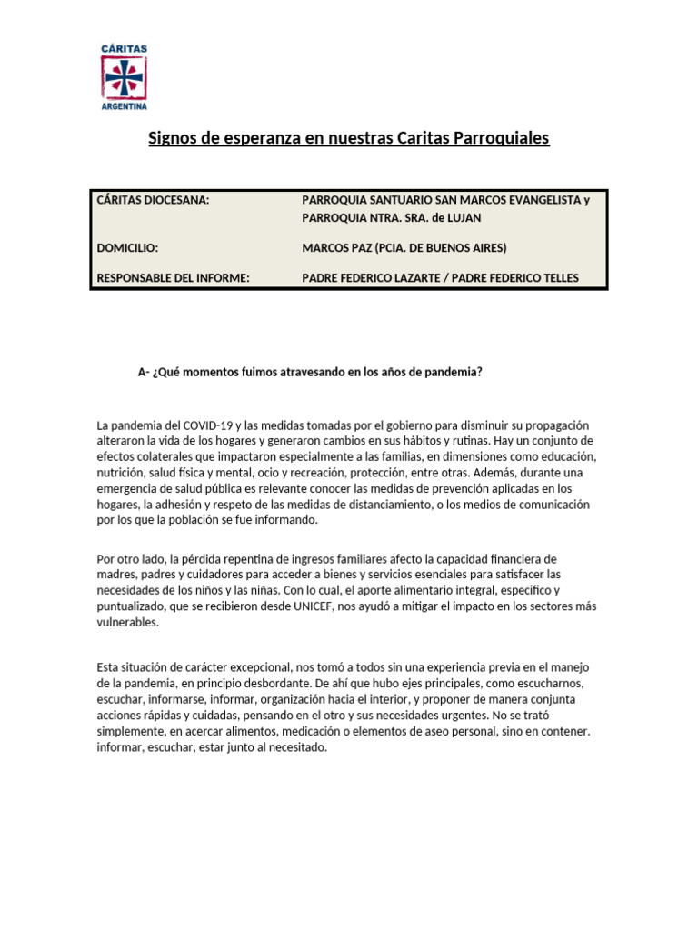 Signos de Esperanza en Nuestras Caritas Parroquiales | PDF
