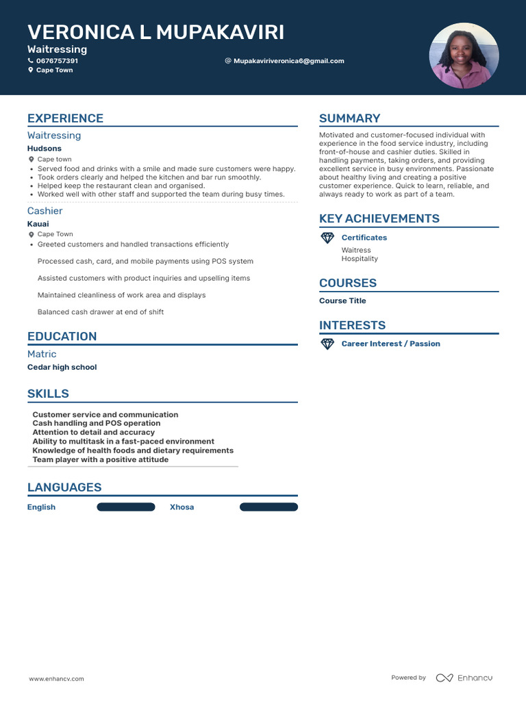 Veronica LM Up Aka Viri Resume | PDF | Point Of Sale | Waiting Staff