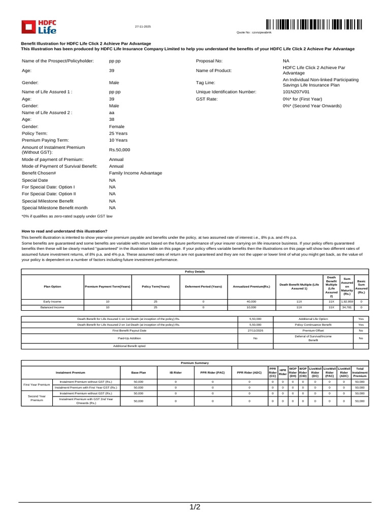 HDFC Life Click 2 Achieve Benefits Guide | PDF | Life Insurance | Insurance