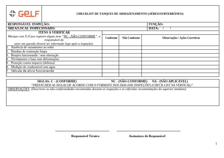8.Checklist de Tanques de Armazenamento Aéreo- Subterrâneo | PDF