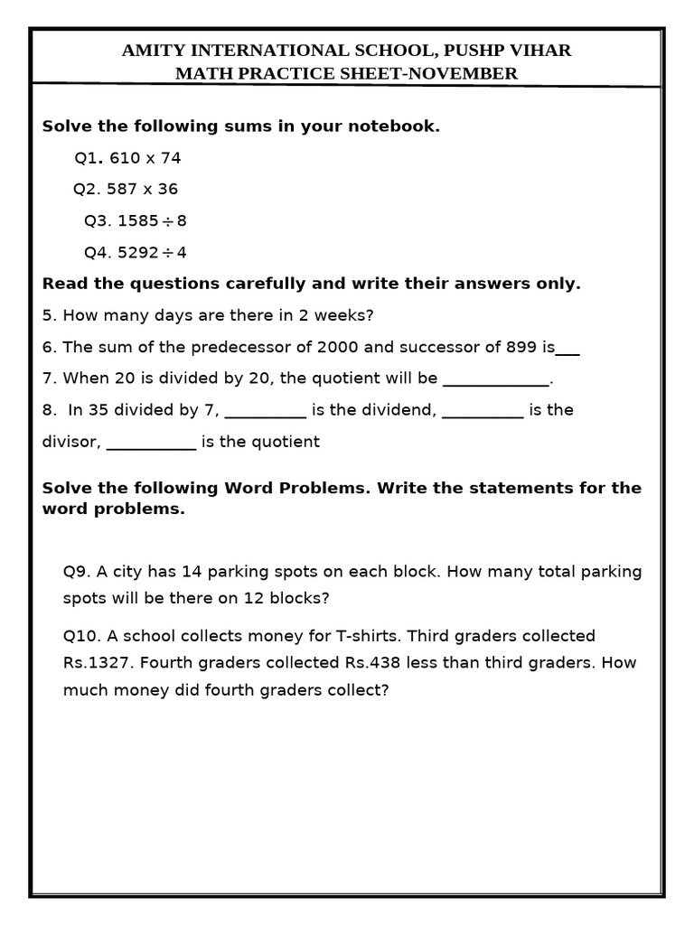 Math Practice Sheet 1 October | PDF