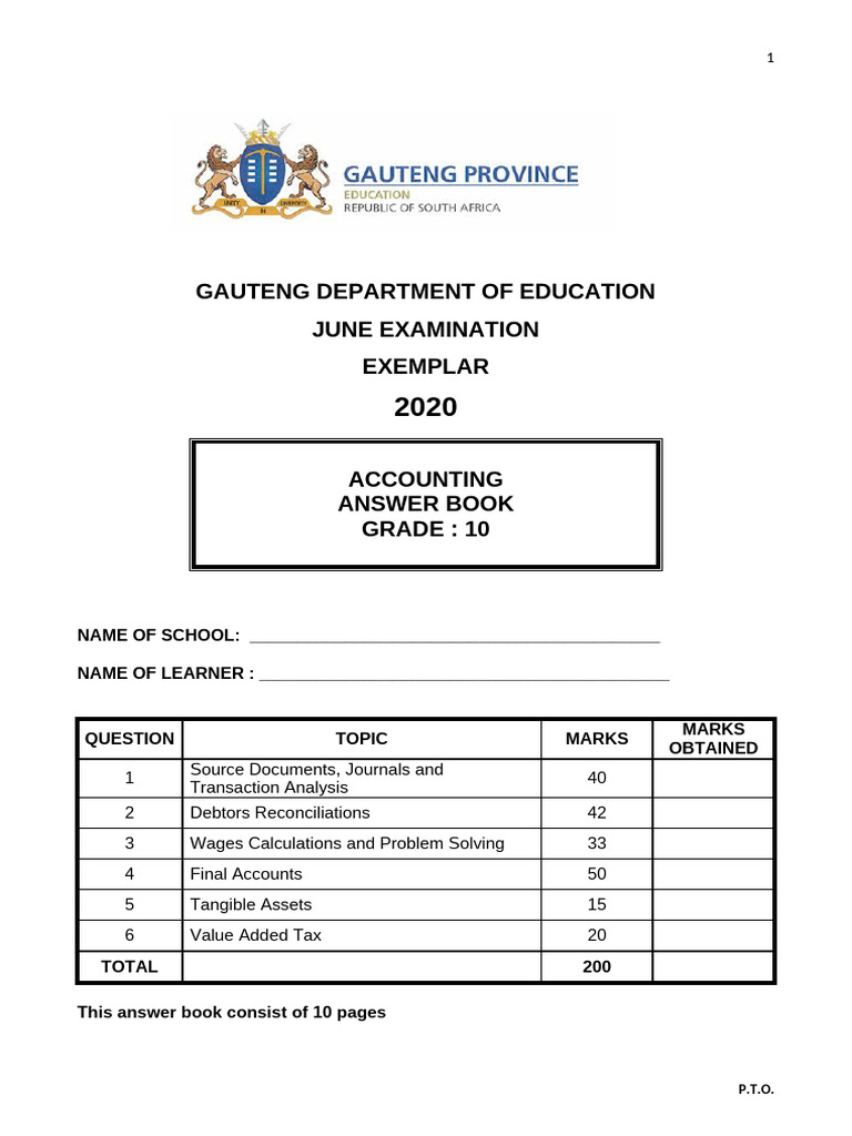 Grade 10 Accounting June Exam Exemplar | PDF | Debits And Credits ...
