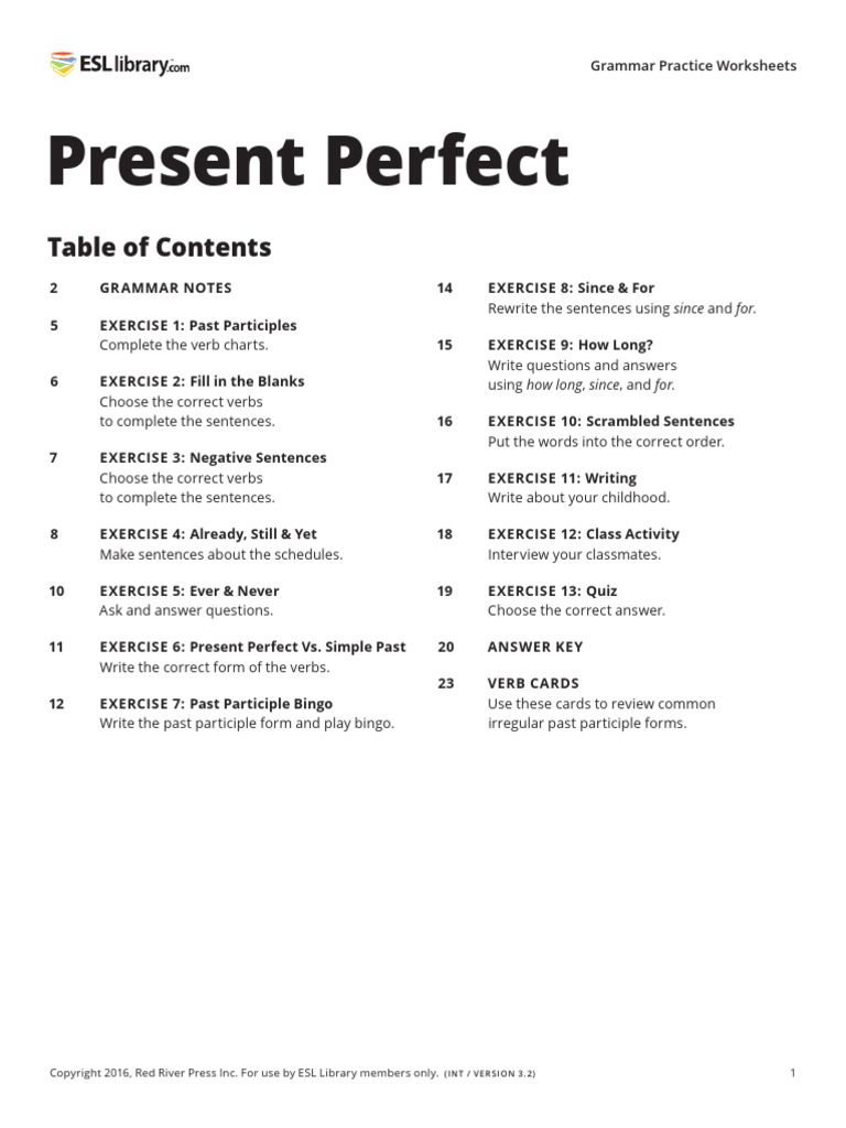 Present Perfect worksheet | PDF | Verb | Grammatical Tense