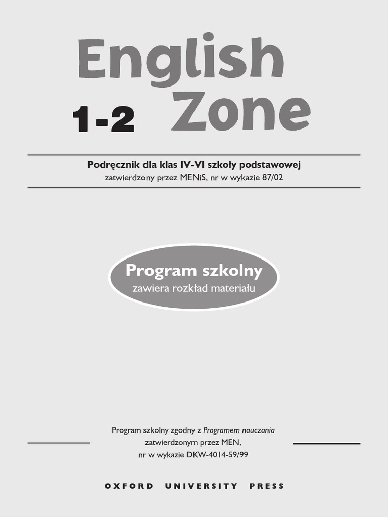 English Zone 1 2 Rozklad Materialu | PDF