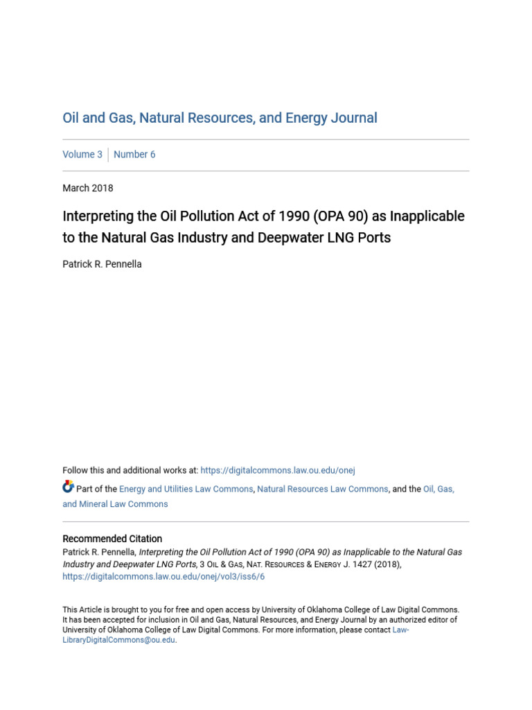 Interpreting The Oil Pollution Act of 1990 (OPA 90) As Inapplicab | PDF ...