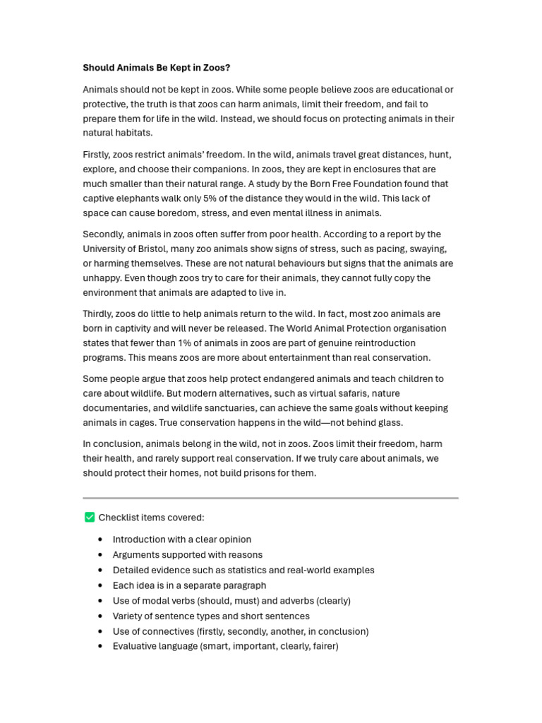 Y7 Exposition Checklist Analysis 2 | PDF | Zoo | Argument