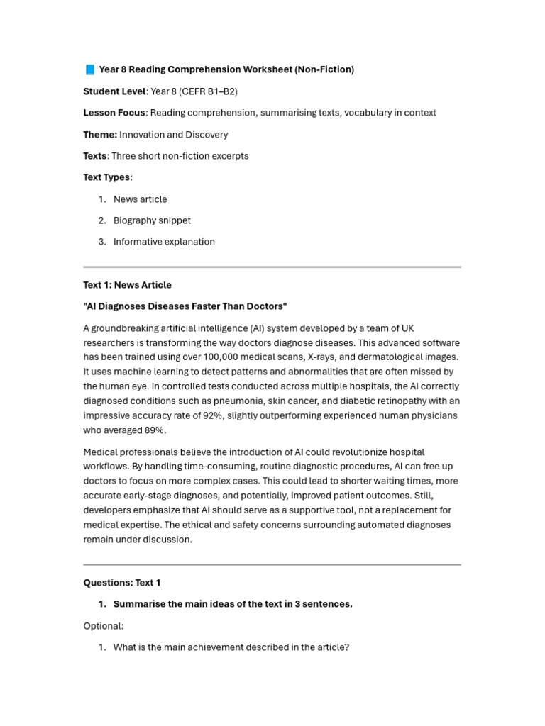 Y8 Non-Fiction Reading Comprehension | PDF | Solar Power | Photovoltaics