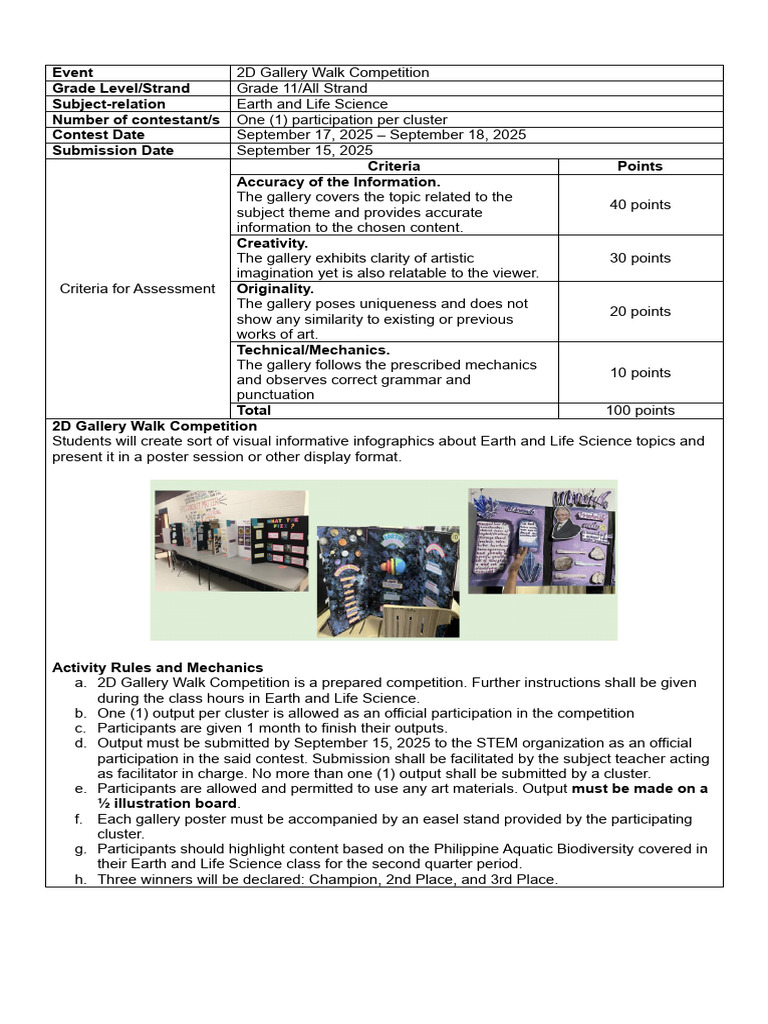 2D Gallery Walk Competition 2025 | PDF | Human Communication