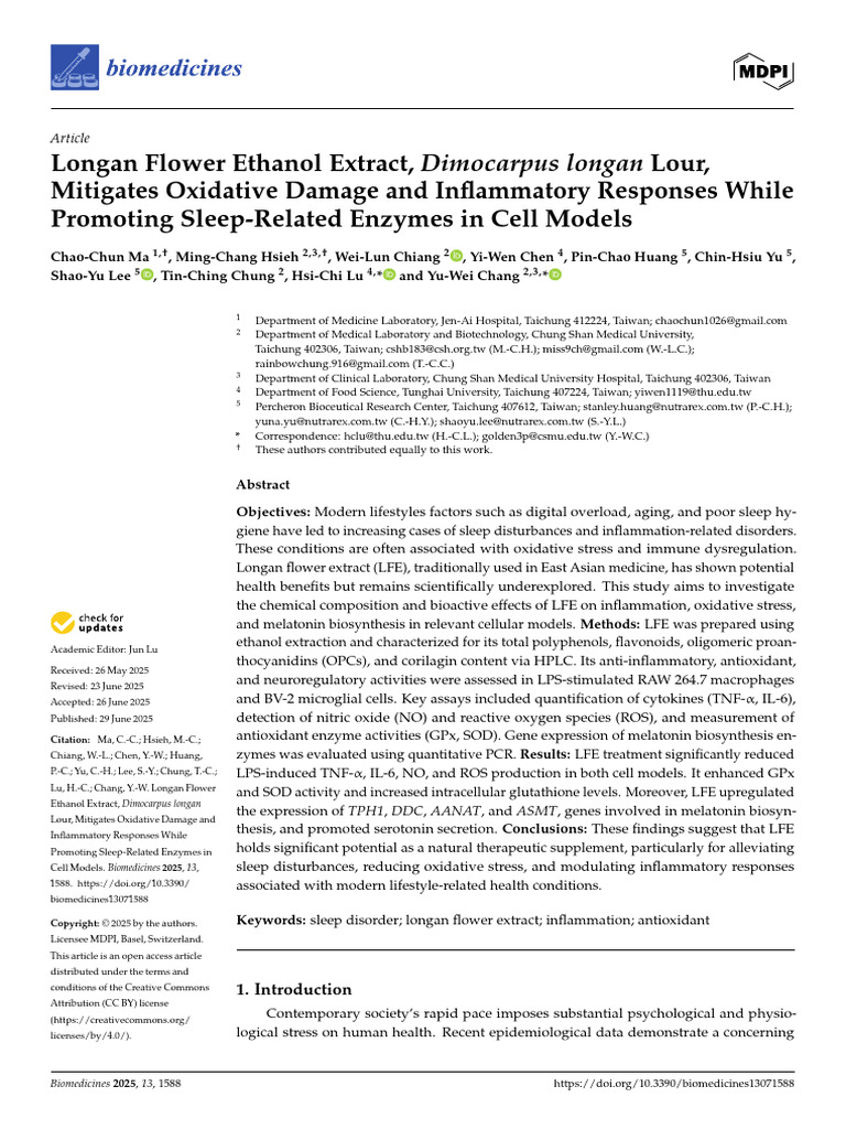 Longan Flower Extract Reduces Inflammation | PDF | Sleep | Sleep ...