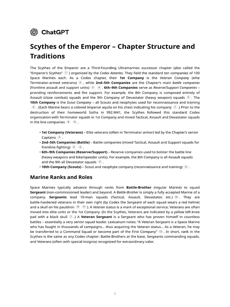 Scythes of The Emperor - Chapter Structure and Traditions | PDF ...