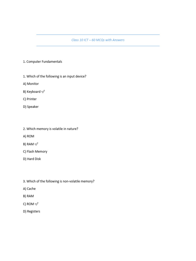 Class 10 ICT 60Q With Answer | PDF | Computer Data Storage | Read Only ...