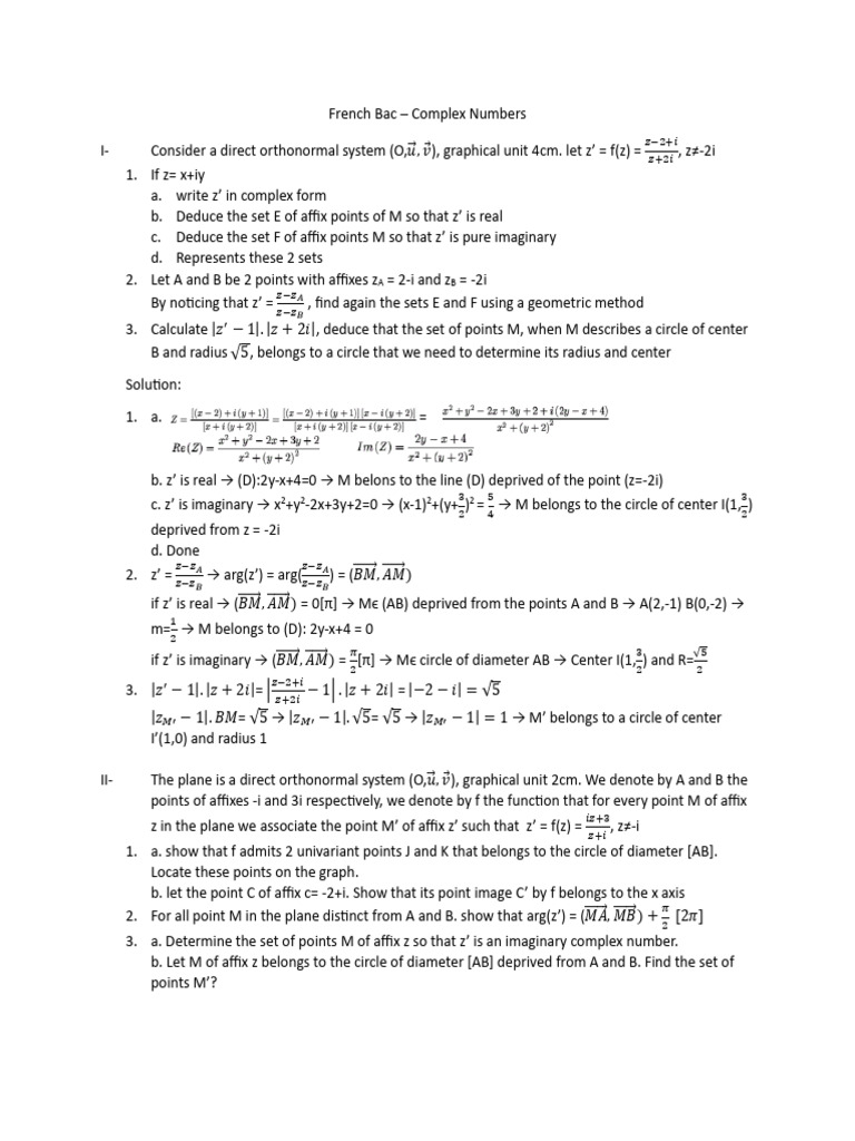 French Bac Complex Numbers | PDF | Circle | Euclidean Geometry