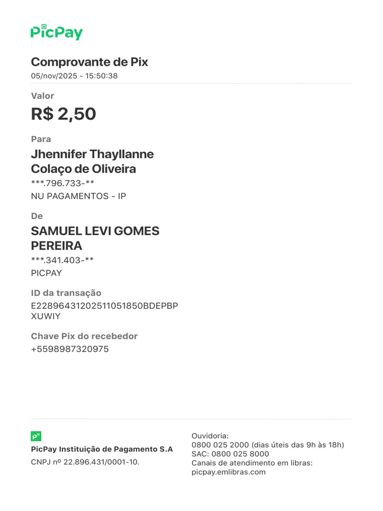 Comprovante - Picpay - Pix - 05 11 2025 15 50 48 | PDF