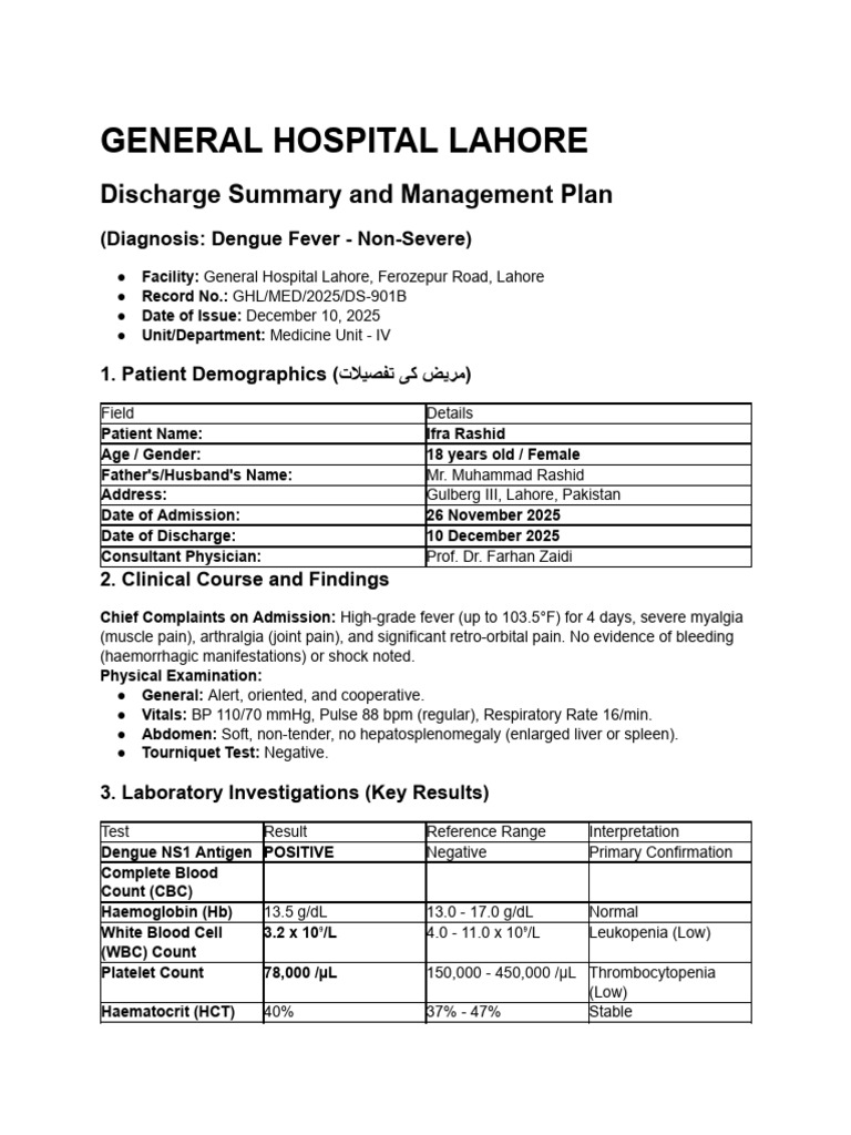 Discharge Summary (Dengue Fever) | PDF | Dehydration | Bleeding