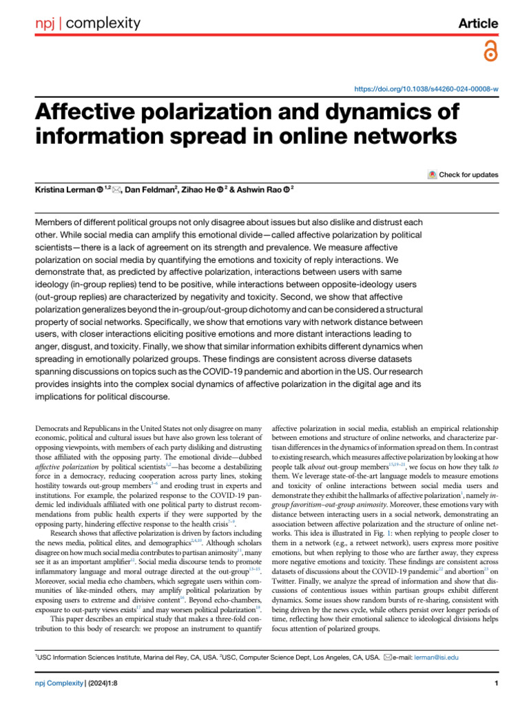 Affective Polarization and Dynamics of Informaiton Spread in Online ...