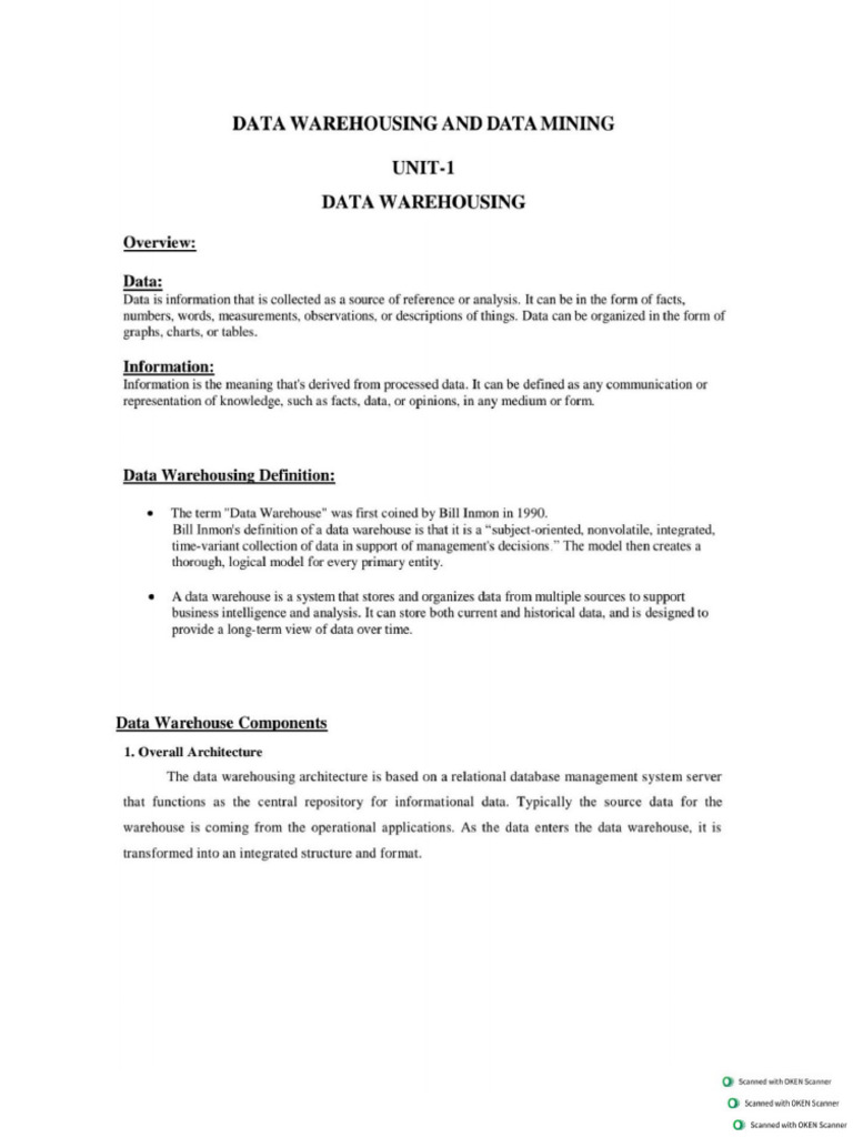 Data WareHousing & Data Mining Unit 1 | PDF
