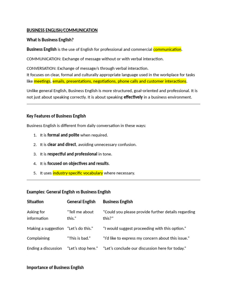 Business English | PDF | Communication | Conversation