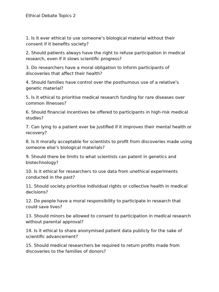 Ethical Debate Topics 2 | PDF