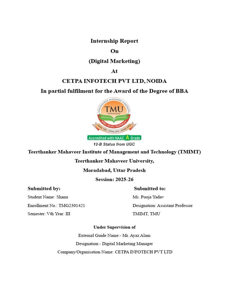 Digital Marketing Internship Report at CETPA | PDF | Digital Marketing ...