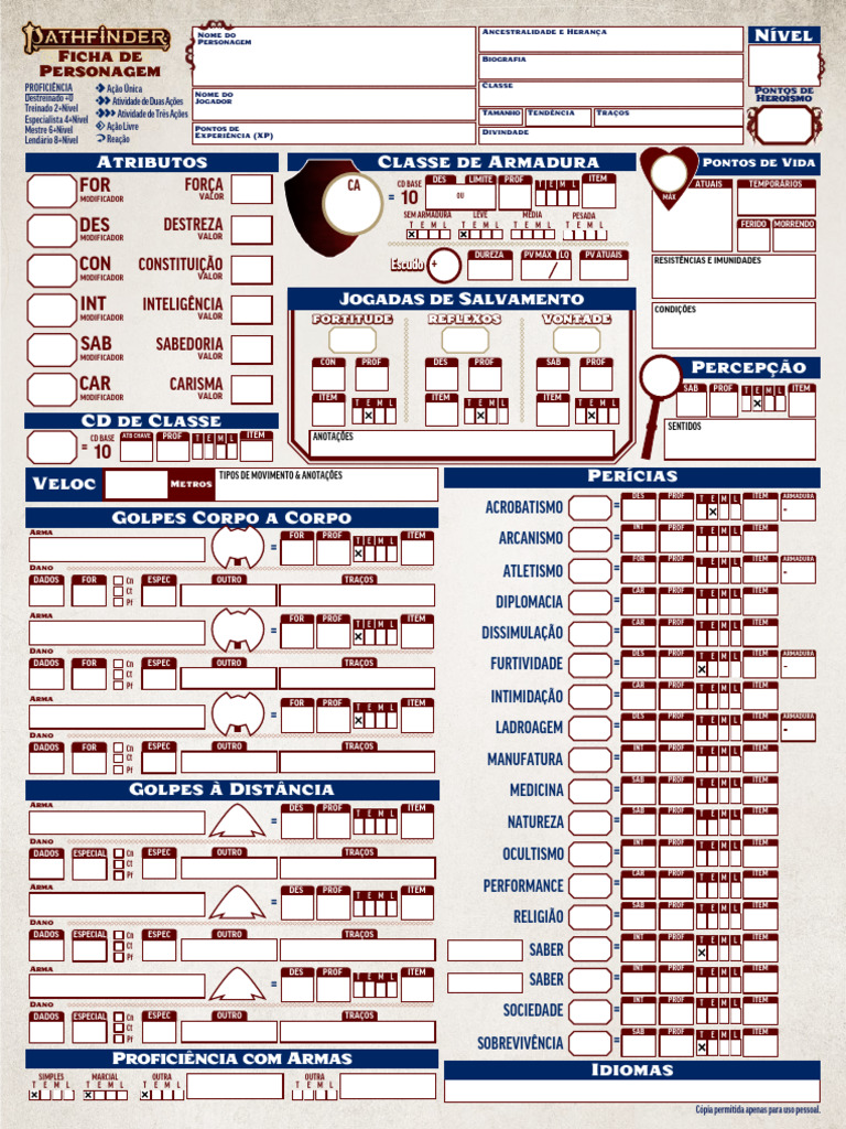 Pdfcoffee.com Pathfinder 2e Ficha de Personagem Editavel PDF Free 1 | PDF