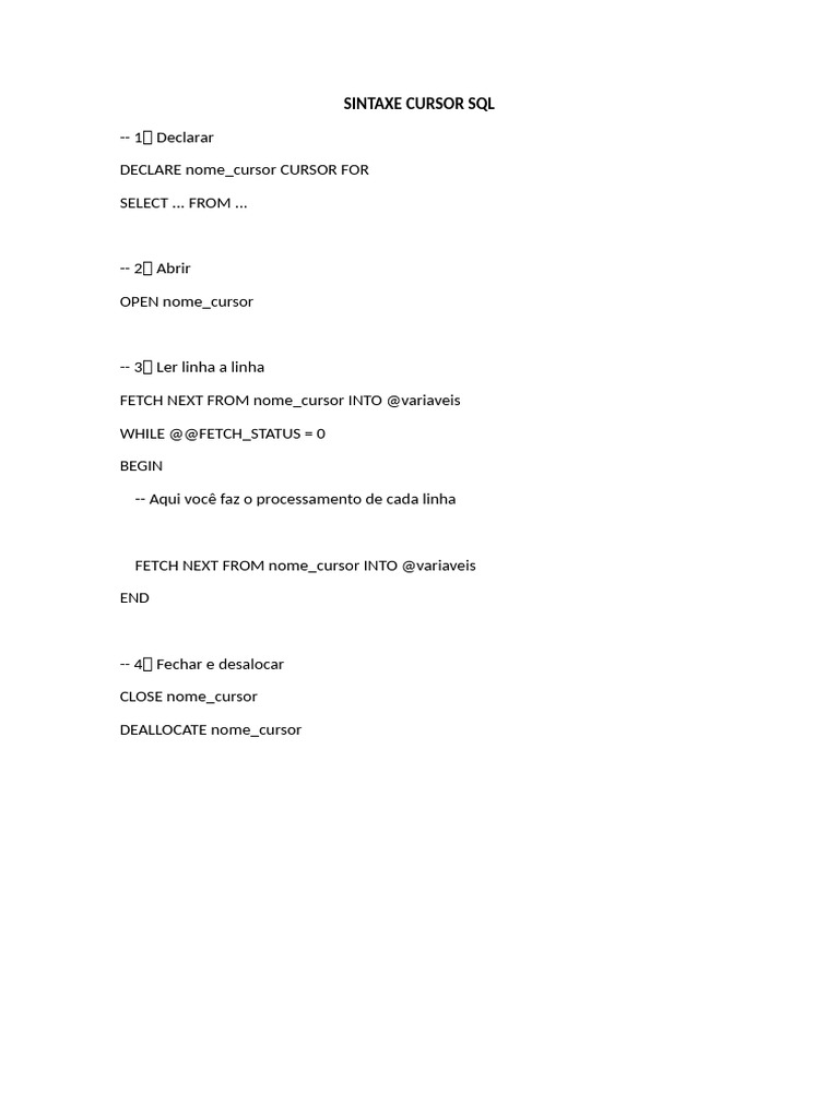 Sintaxe Cursor SQL | PDF