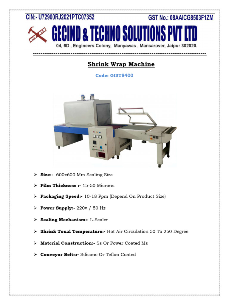 Shrink Wrap Machine | PDF