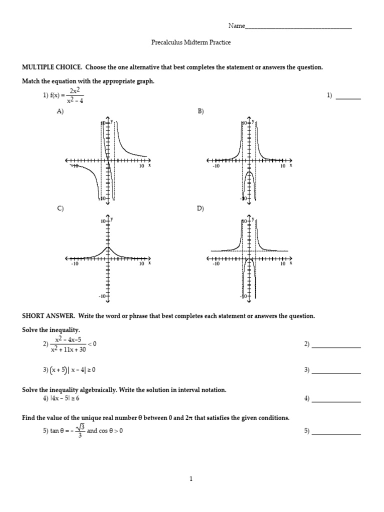 Precalculus Practice Midterm | PDF | Polynomial | Zero Of A Function
