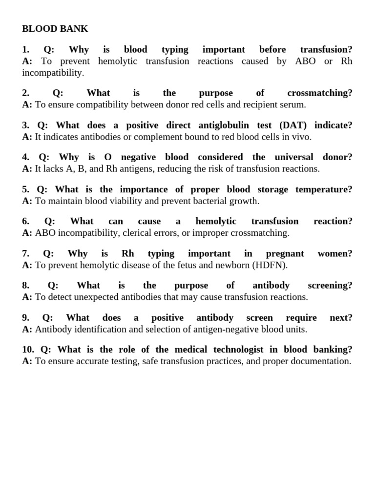 Blood Bank FAQs: Safety & Compatibility | PDF