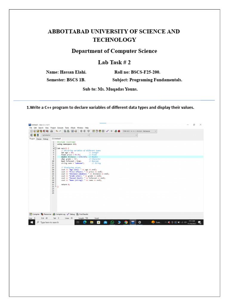 Lab Task 2 Hassan Elahi Roll No 200 | PDF
