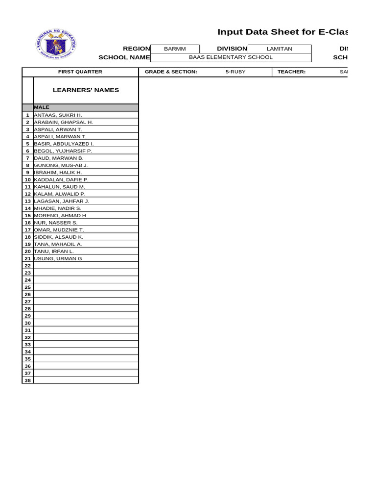 Grade 5 E-Class First Quarter | PDF