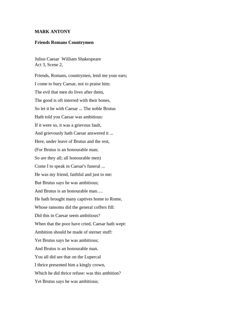 MARK ANTONY Friends Romans Countrymen | PDF