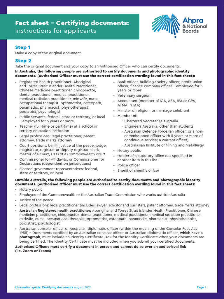 Guide to Certifying Documents in Australia | PDF | Lawyer | Physician