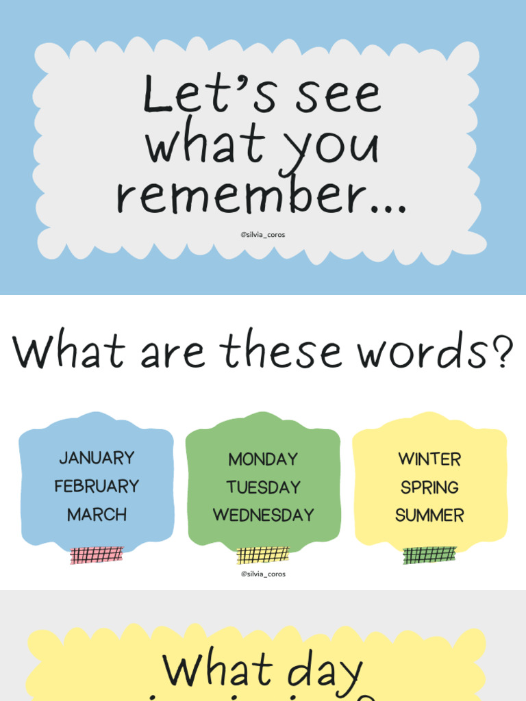 Memory Quiz: Days, Months, and Seasons | PDF