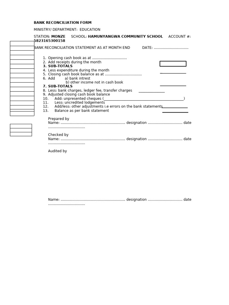 Bank Reconciliation Form | PDF