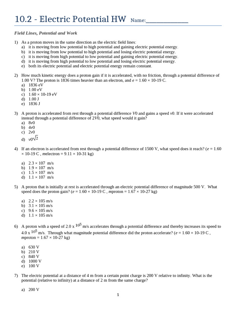 Electric Potential and Capacitors Quiz | PDF | Capacitor | Capacitance