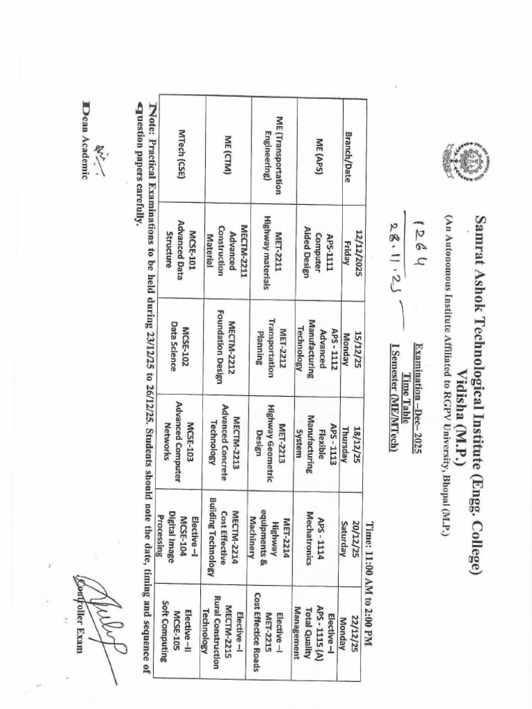 Time Table Ist Sem Dec 2025 | PDF