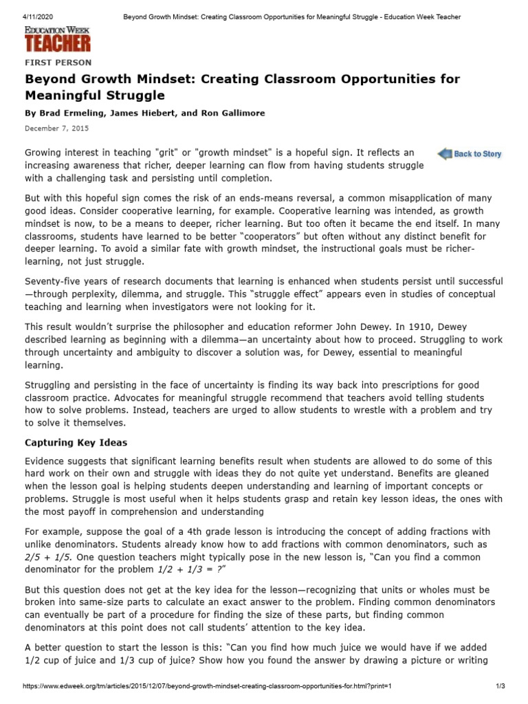 Beyond Growth Mindset - Creating Classroom Opportunities For Meaningful ...