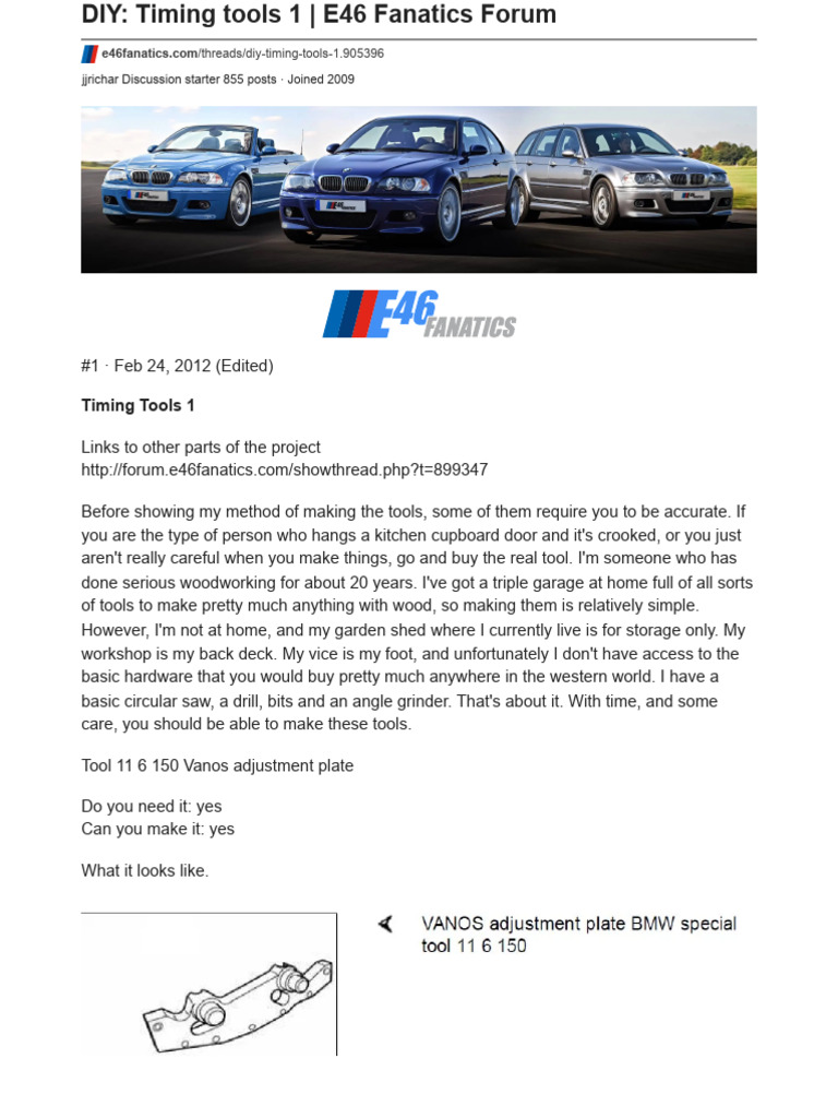 DIY E46 Timing Tools Guide | PDF | Manufactured Goods | Mechanical ...