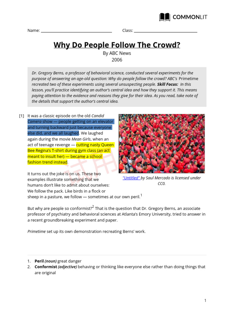 Why Do People Follow the Crowd -Student Copy 加水印 | PDF | Functional ...