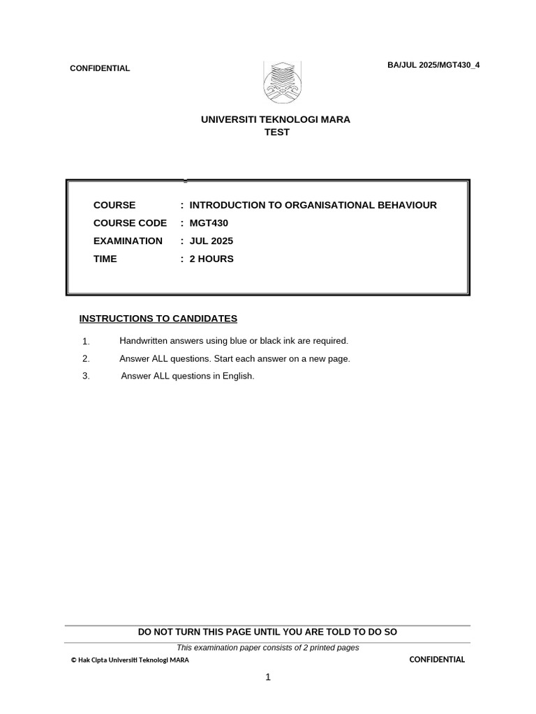 MGT430 Test Set 4 Question | PDF | Psychology | Organizational Behavior