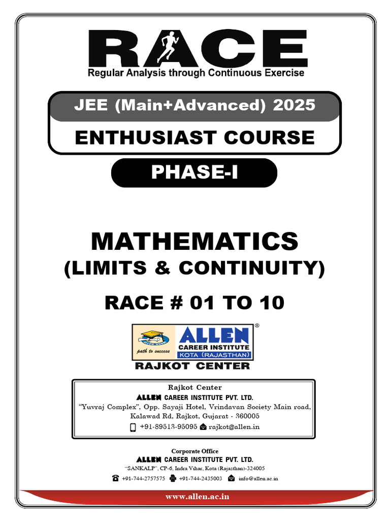 01 to 10-RACE (Limits & Continuity) | PDF | Circle | Elementary Mathematics