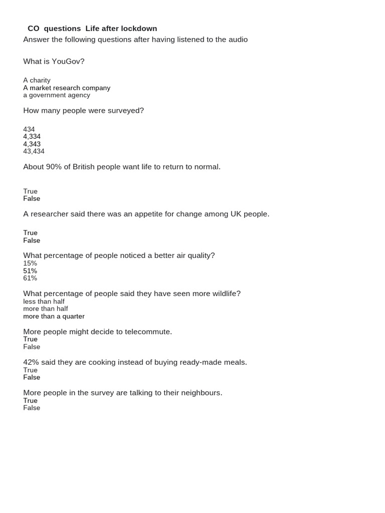 CO Questions Life After Lockdown | PDF