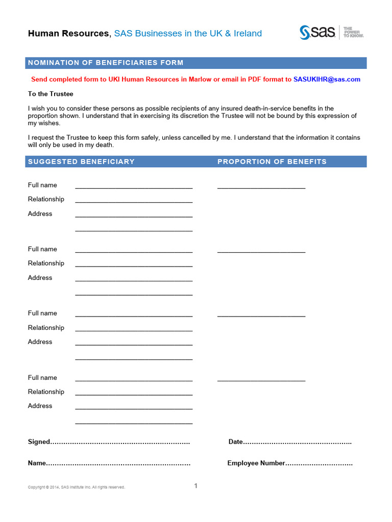 Nomination of Beneficiaries Form | PDF