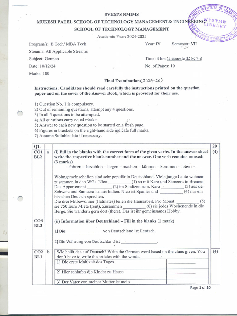 German Sem-VII Final Exam 2024-25-1Yzn3MqaYJ | PDF