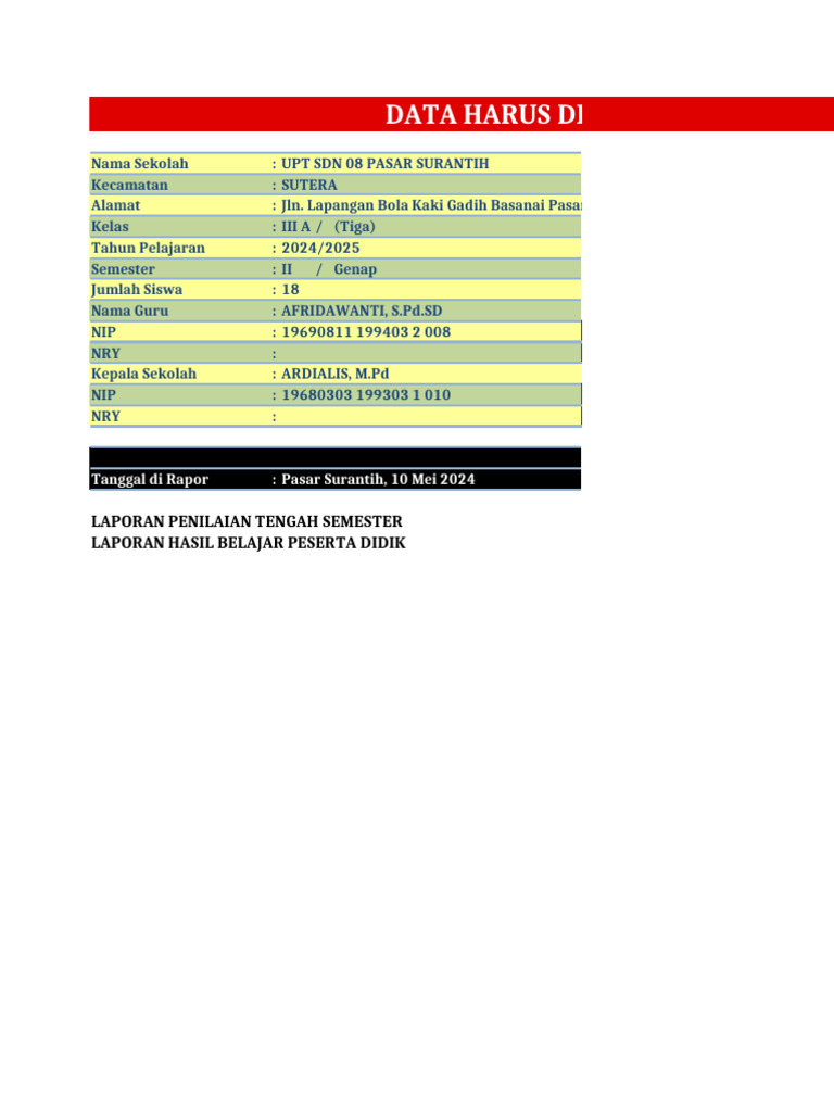 Raport Pts 2 Kelas 3 A | PDF
