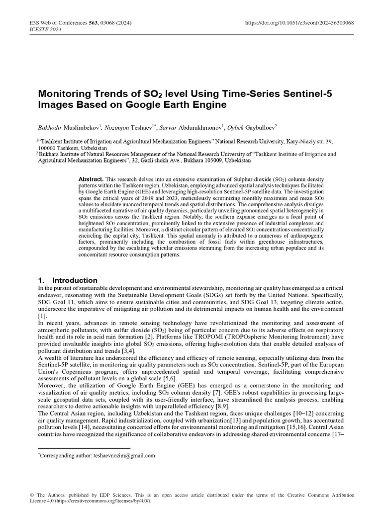 SO2 Level Trends in Tashkent Region | PDF | Sulfur Dioxide | Air Pollution
