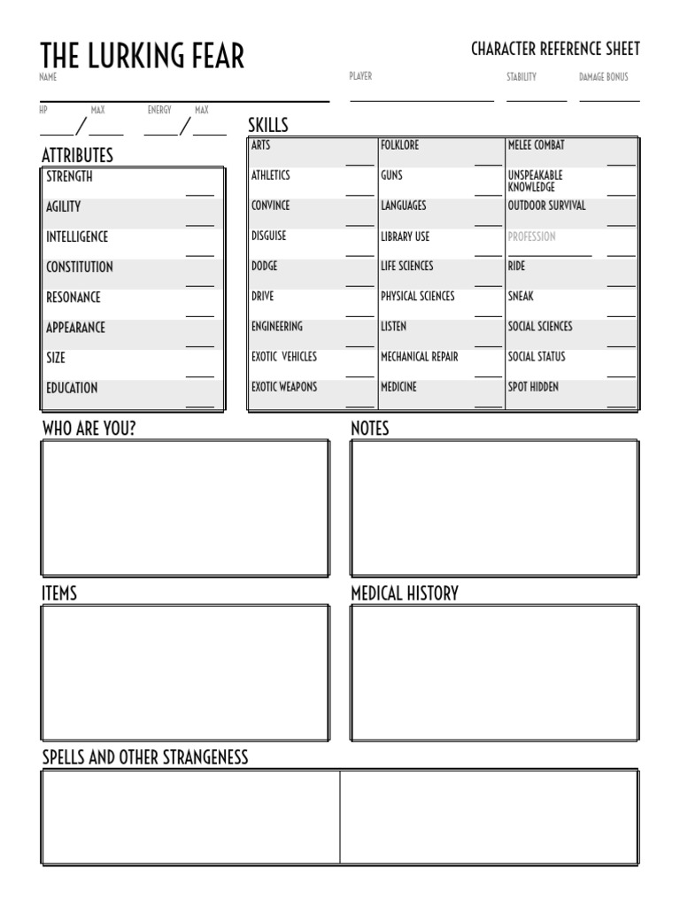 The Lurking Fear Form-Fillable Character Sheet | PDF